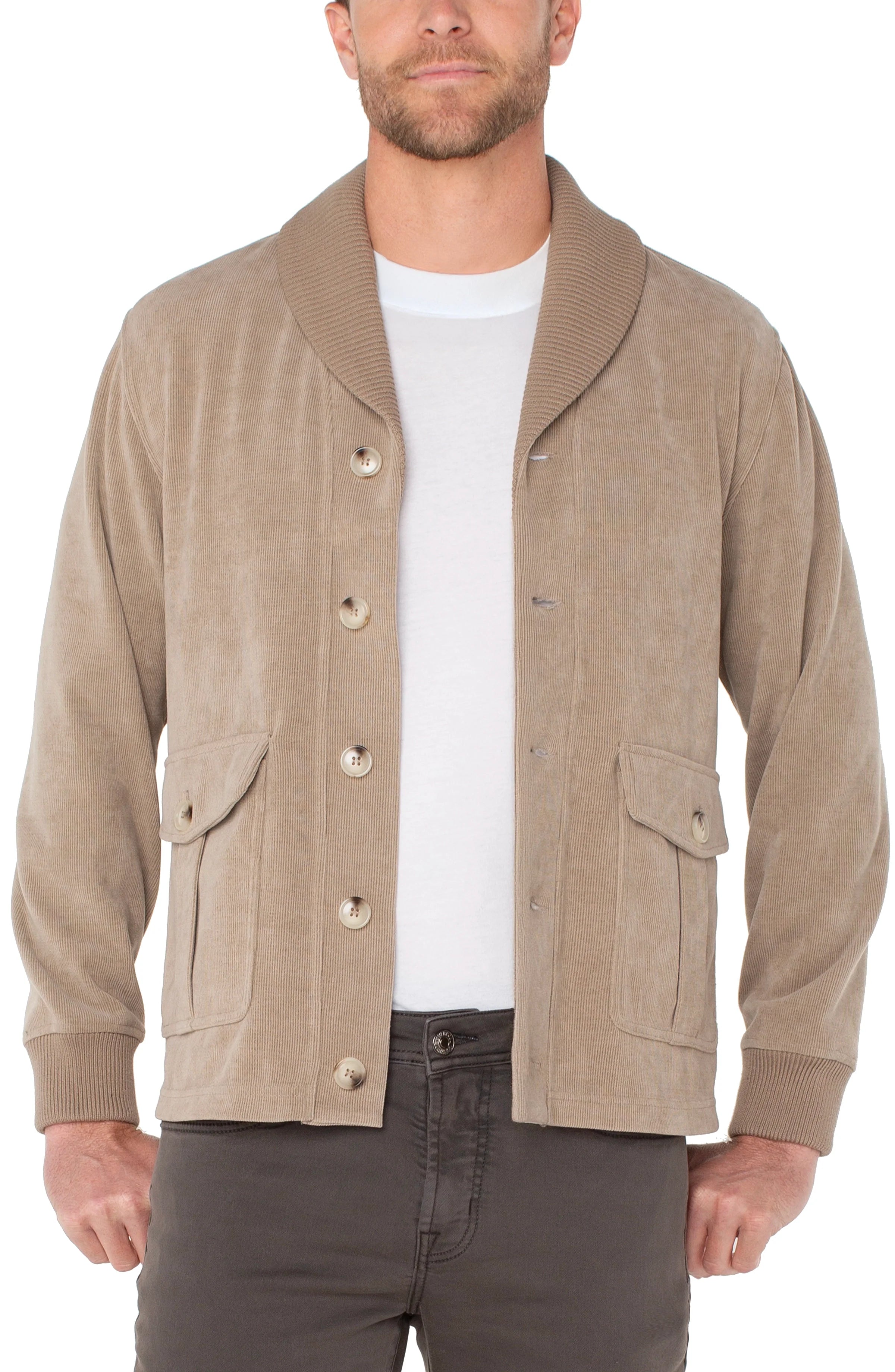 Liverpool Shawl Collar Cardigan for Men in Taupe | His Essentials & Co.
